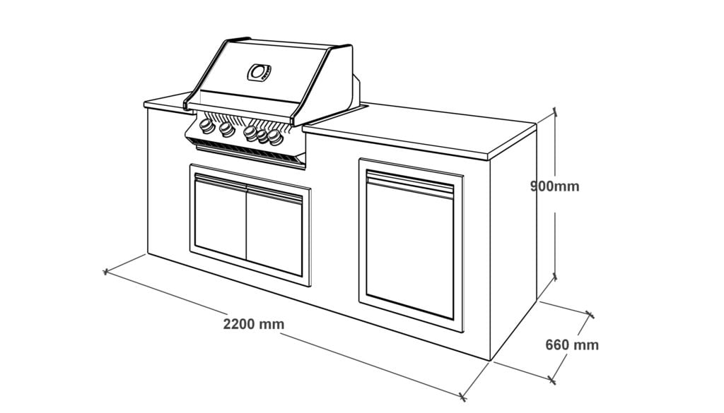 2200mm Granite Outdoor Kitchen 2 Cupboard BBQ Module