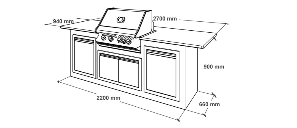 2200MM Granite 3 Cupboard BBQ Island Module | Igneous Outdoor Kitchens