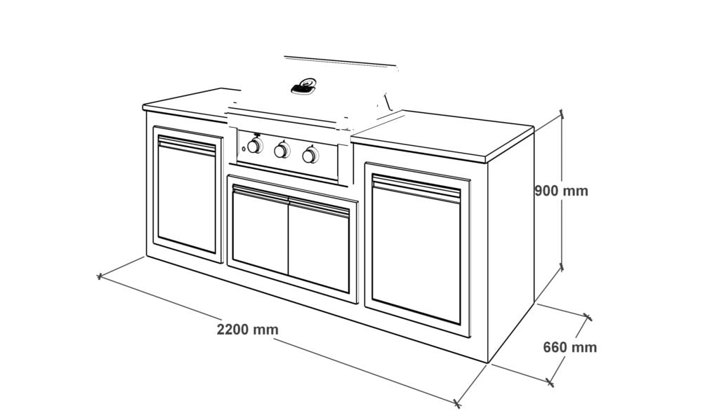 2200mm Granite Outdoor Kitchen 3 Cupboard BBQ Module