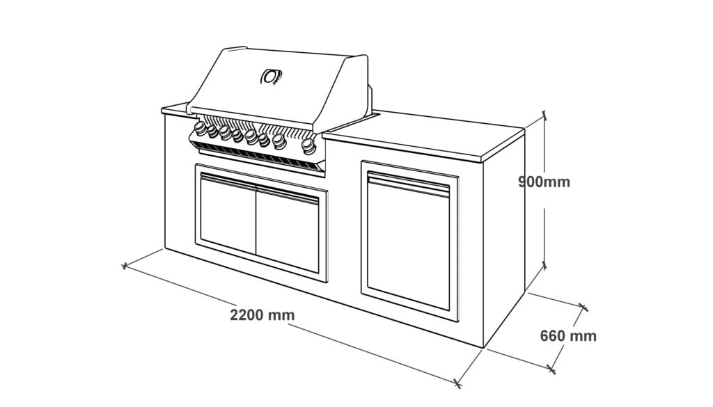 2200mm Granite Outdoor Kitchen 2 Cupboard XL BBQ Module